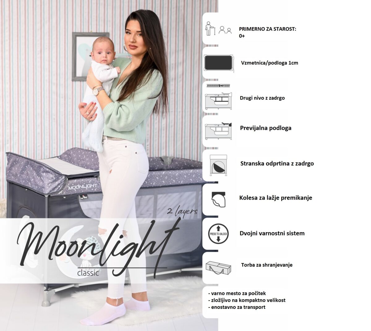 Prenosna posteljica MOONLIGHT 2 - Lorelli Slovenija